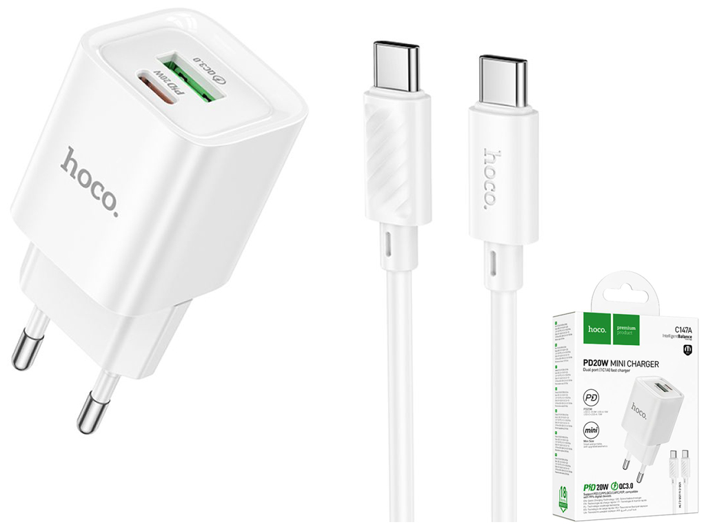 HOCO C147A CARG PD20W+QC3 C-C BLANCO - Electrónica Sunder